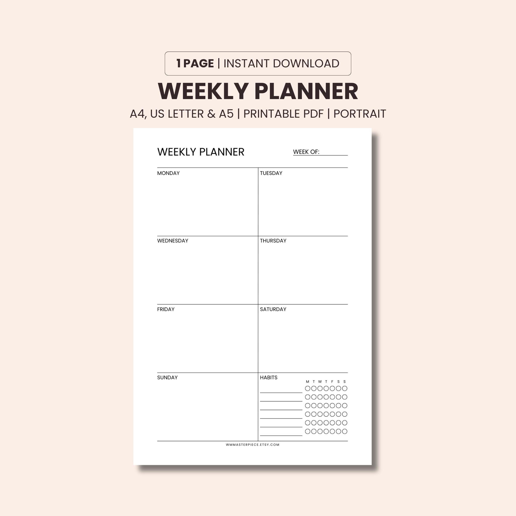 Weekly Planner Printable, Minimalist Weekly Planner Undated To-do List ...