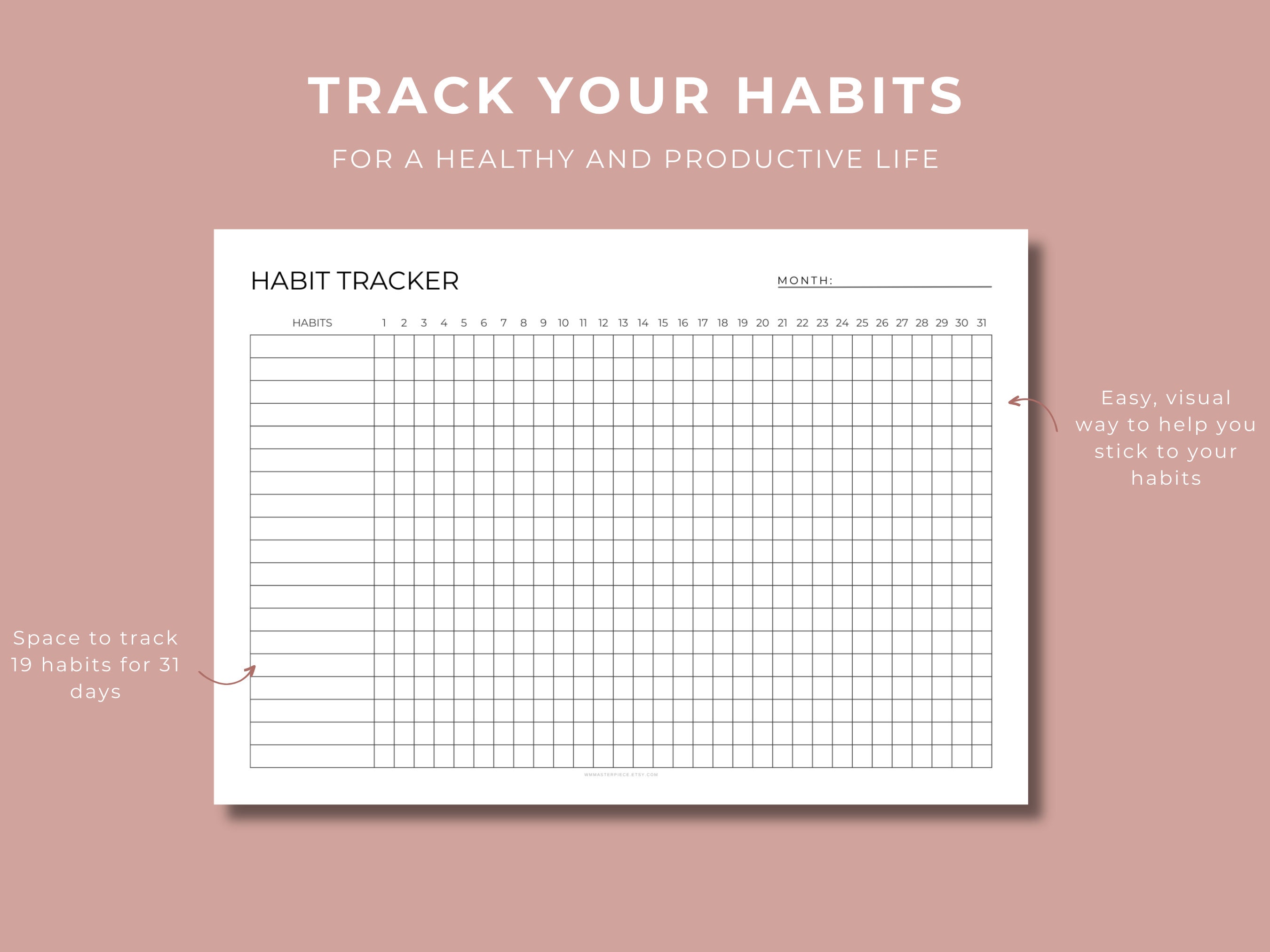 Habit Tracker Printable, Monthly Habit Tracker Printable Landscape ...