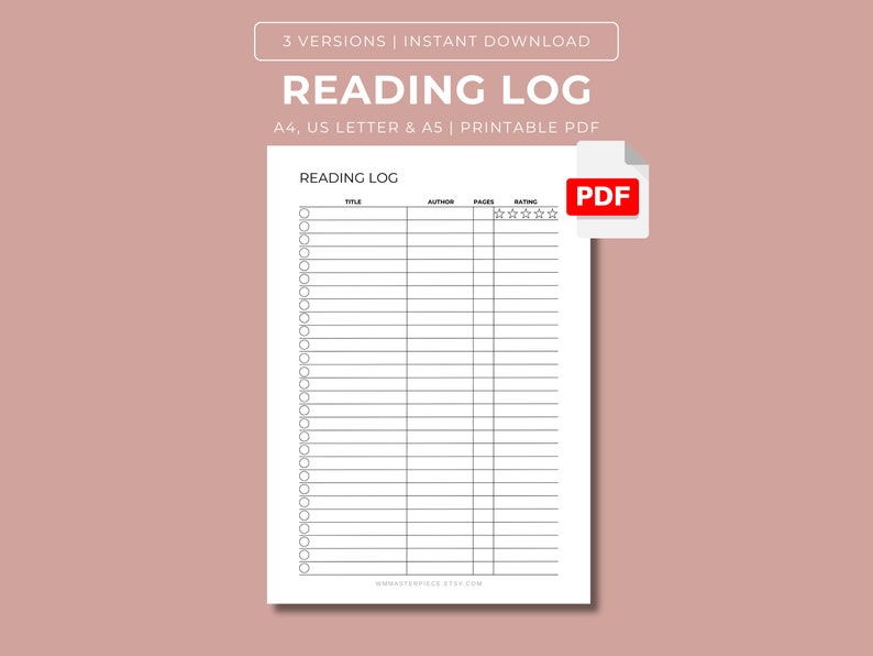 Reading Log Printable Reading Tracker Reading Journal Book - Etsy