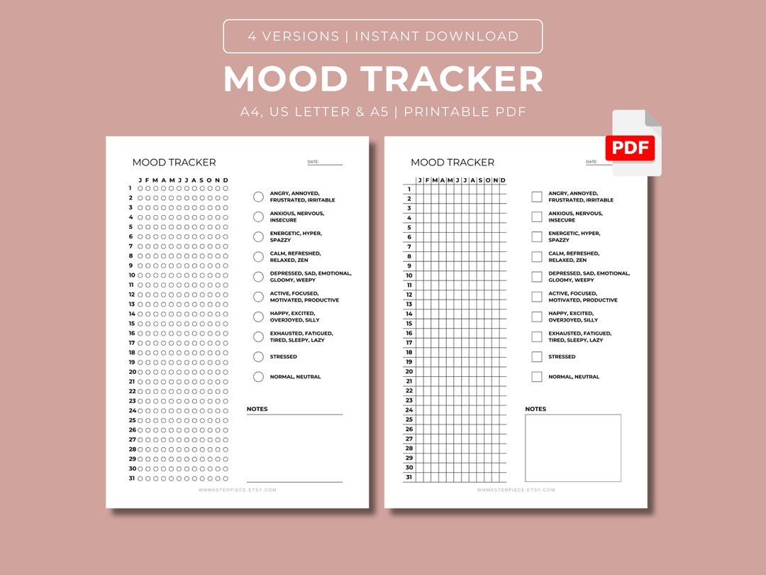 Mood Tracker Printable, Daily Mood Tracker, Mood Journal, Emotion ...