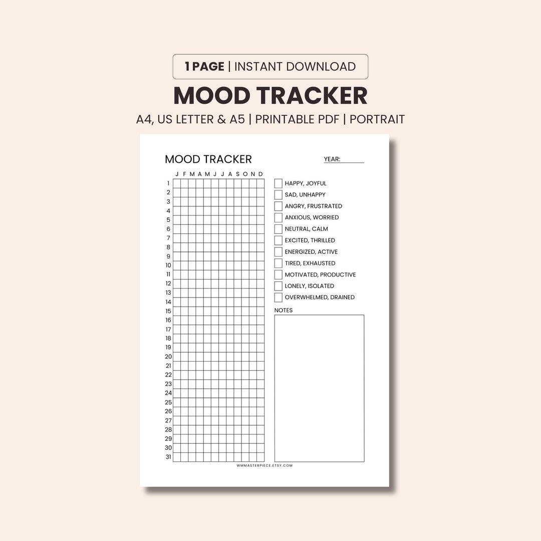 Mood Tracker Printable, Daily Mood Tracker, Mood Journal, Emotion ...