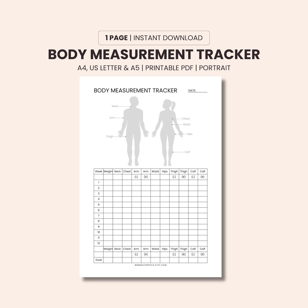 Body Measurement Tracker, Body Measurements Printable, Body ...