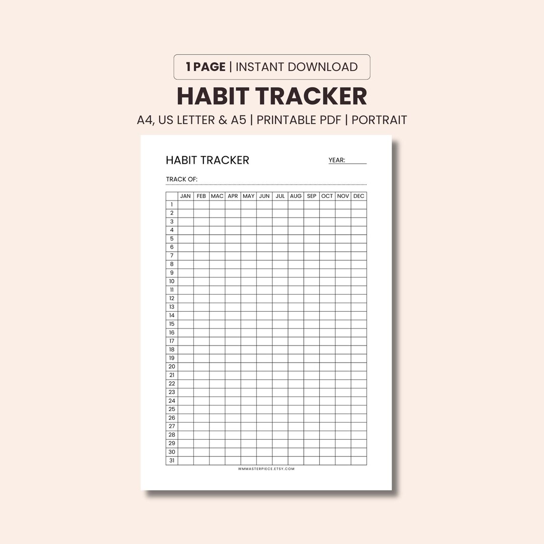 Monthly Habit Tracker Printable Template Portrait, Goal Tracker, 365 ...