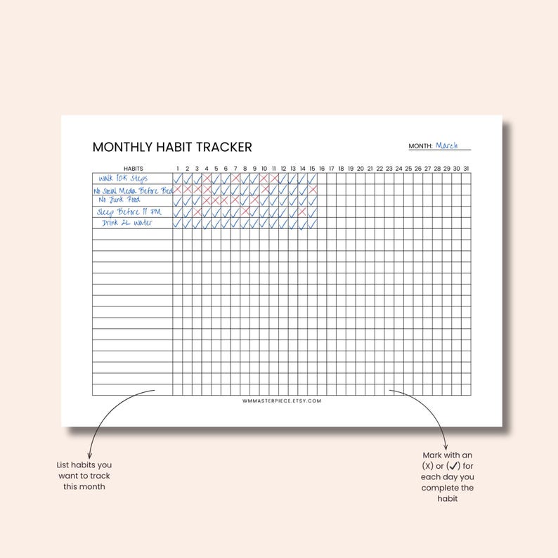 Habit Tracker Printable, Monthly Habit Tracker Printable Landscape ...