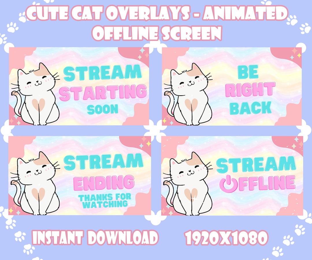3x Animated Screens Stream Static Offline Screen / Twitch Overlays Cute ...