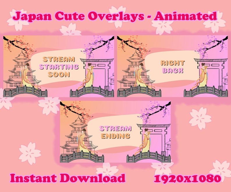 3x Animated Screens / Twitch Overlays Cute Japan Animated / Starting ...