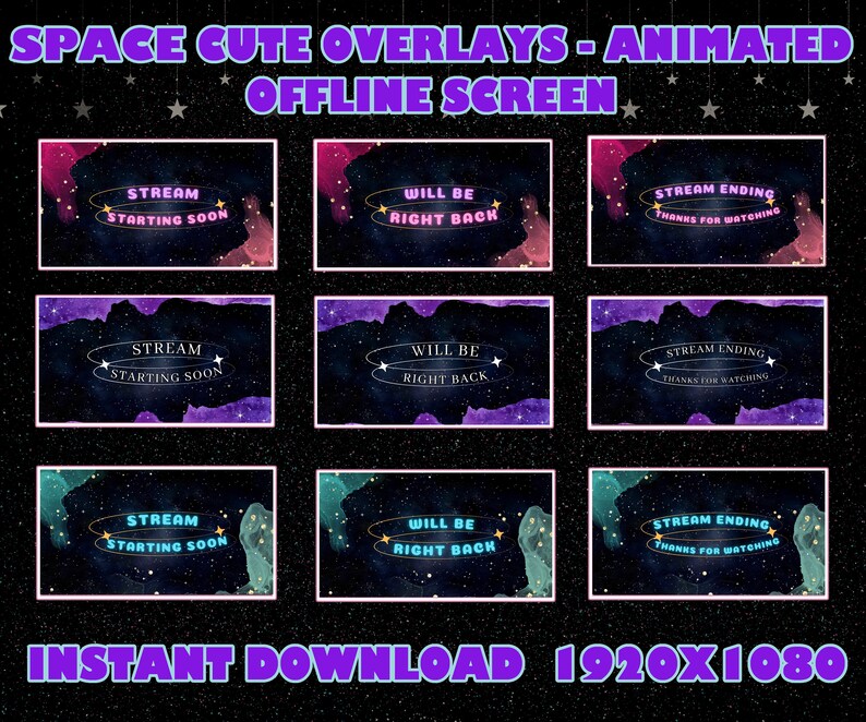9x Animated Screens / Twitch Overlays Cute Space Animated / Starting ...