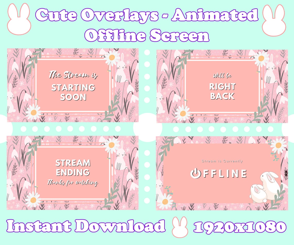 3x Animated Screens Stream Static Offline Screen / Twitch Overlays Cute ...
