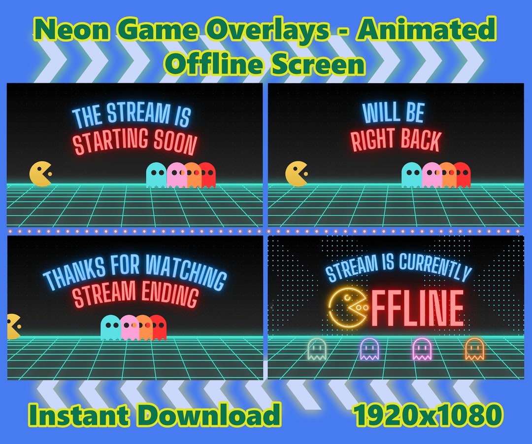 3x Animated Screens Stream Static Offline Screen / Twitch Overlays Neon ...