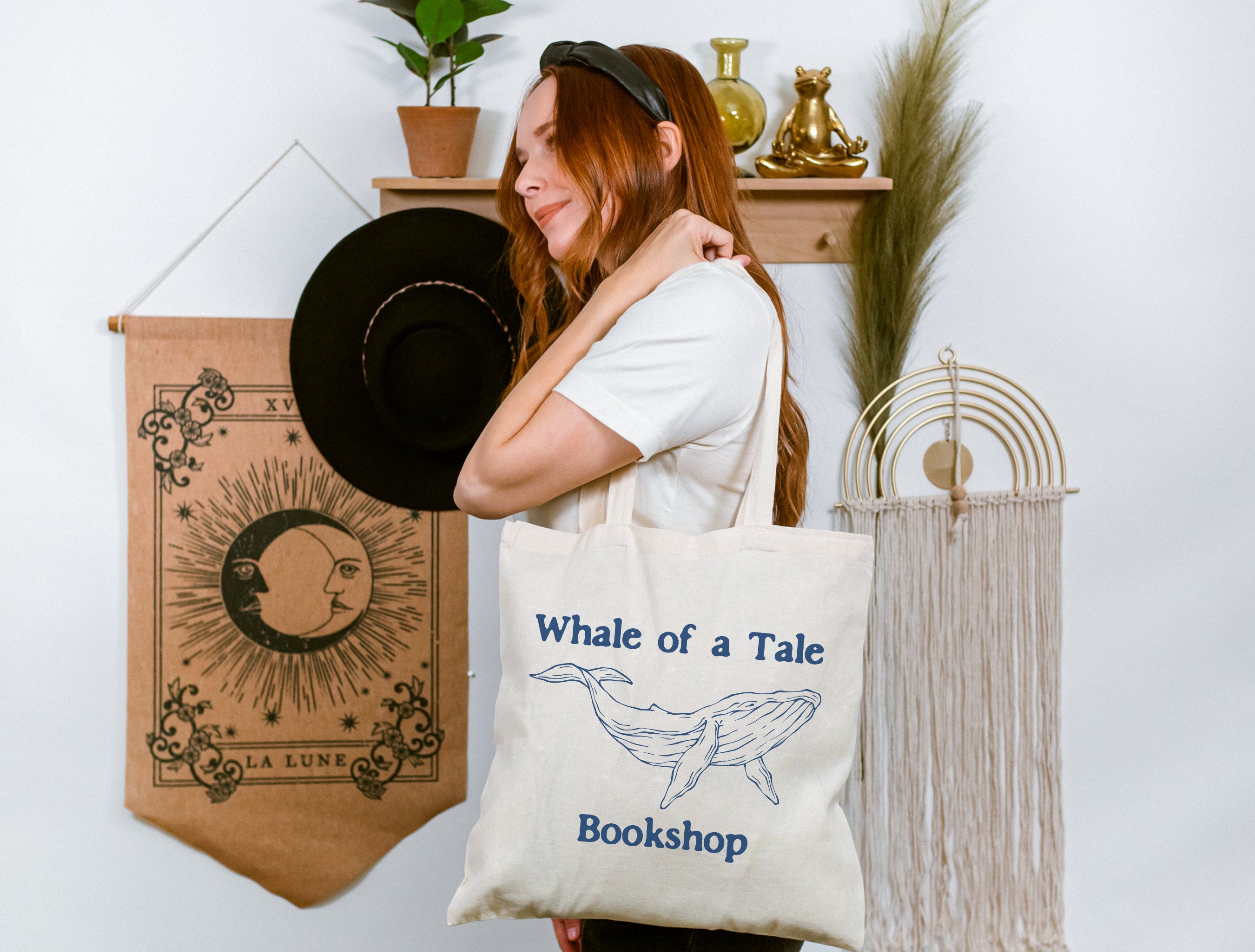 Whale of a Tale Bookstore Canvas Tote Bag - Novelty Literary Gift for ...