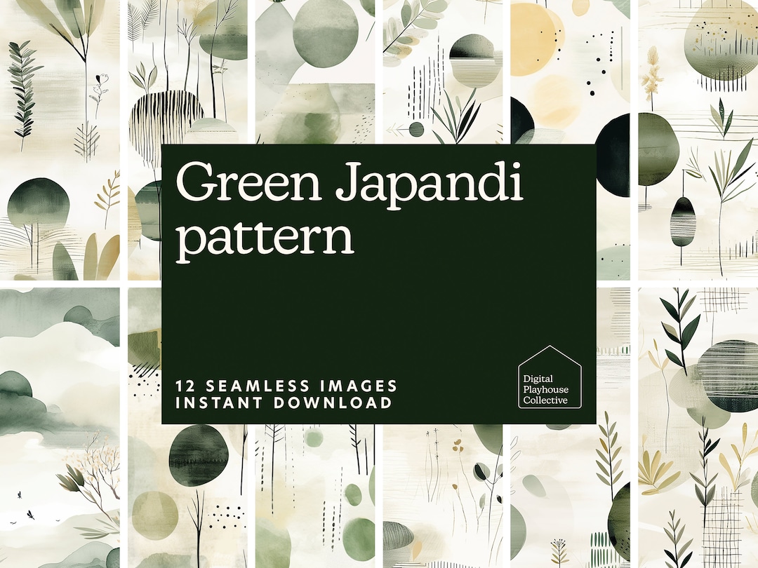 Japanese Digital Paper Green Japandi Seamless Pattern - Etsy