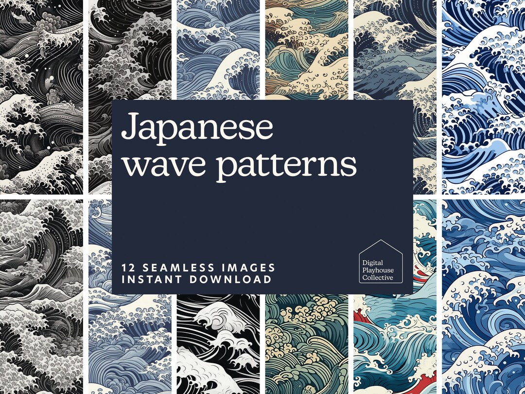 Japanese Digital Paper Waves Seamless Pattern, Printable Scrapbook ...