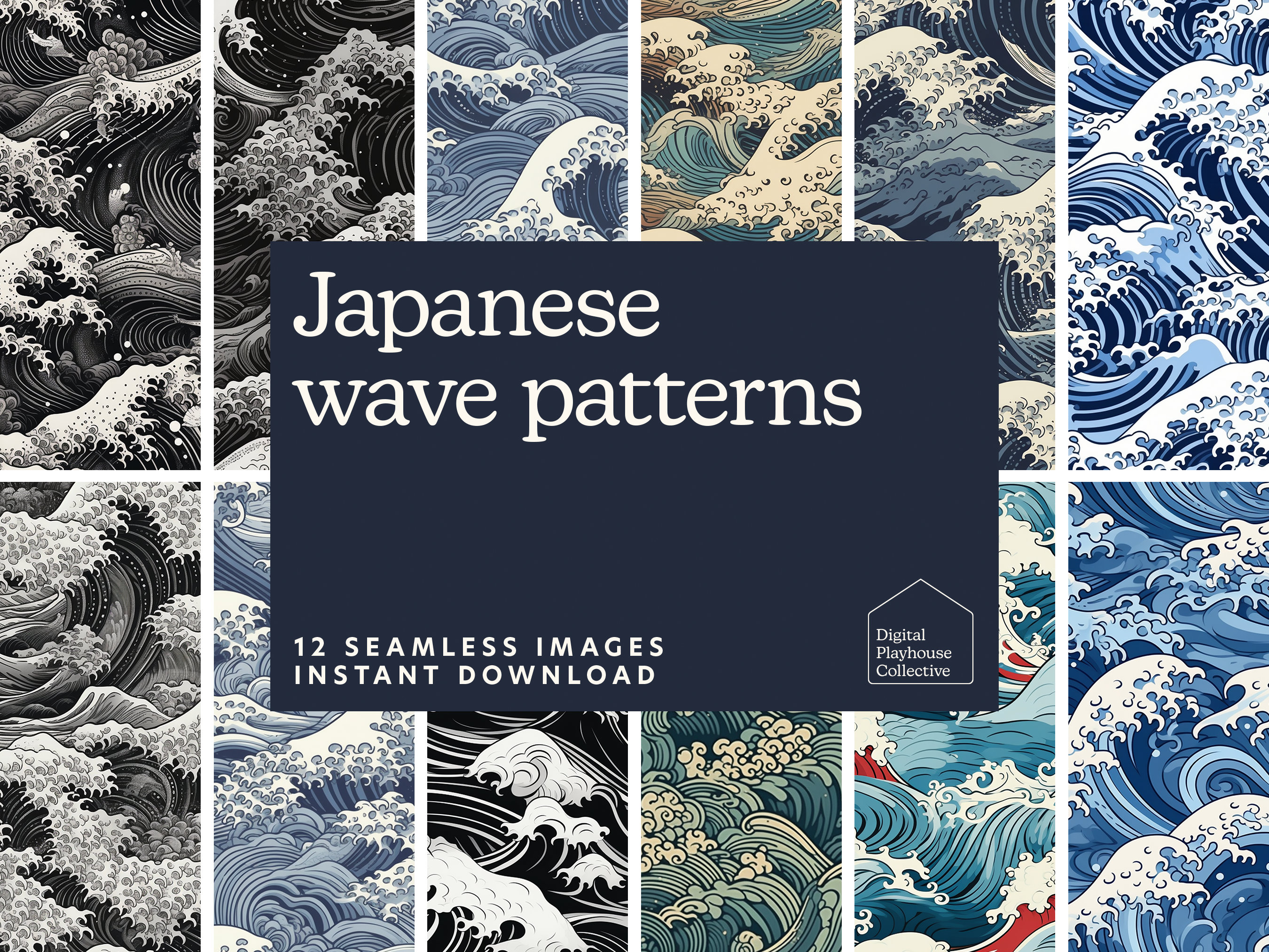 Japanese Digital Paper Waves Seamless Pattern Printable - Etsy