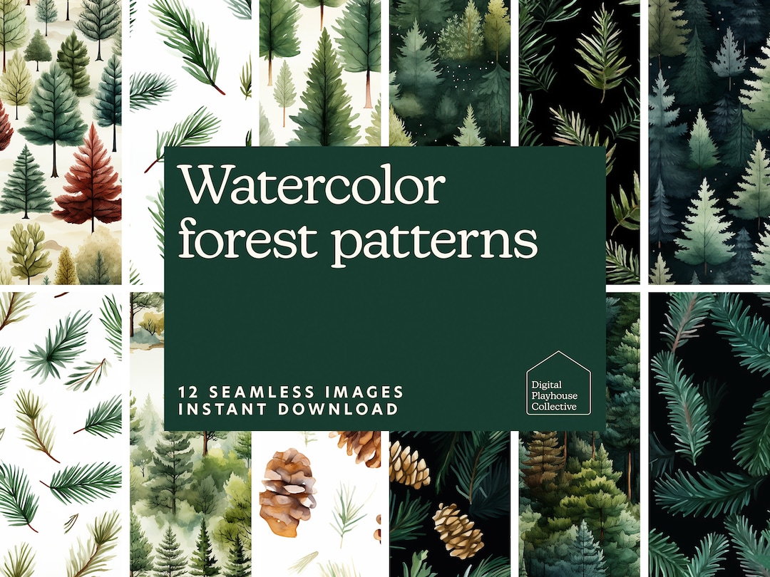 Forest Digital Paper Woodland Seamless Pattern, Printable Scrapbook ...