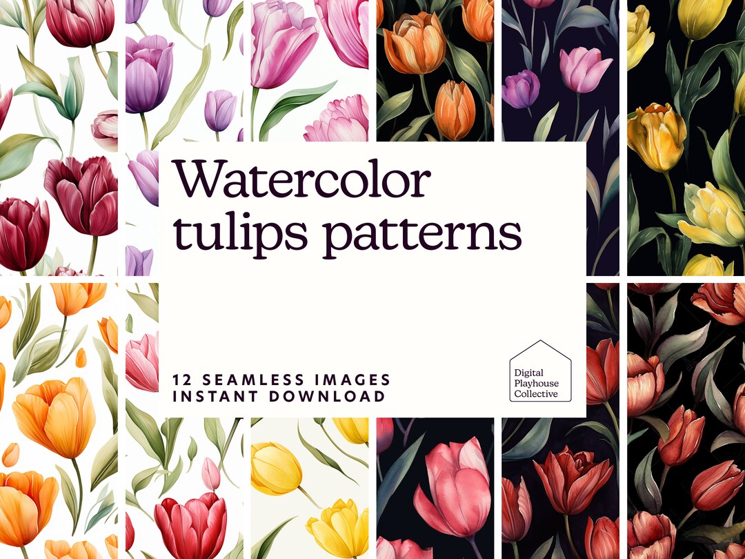 Flower Digital Paper Tulips Seamless Pattern, Printable Scrapbook Paper ...