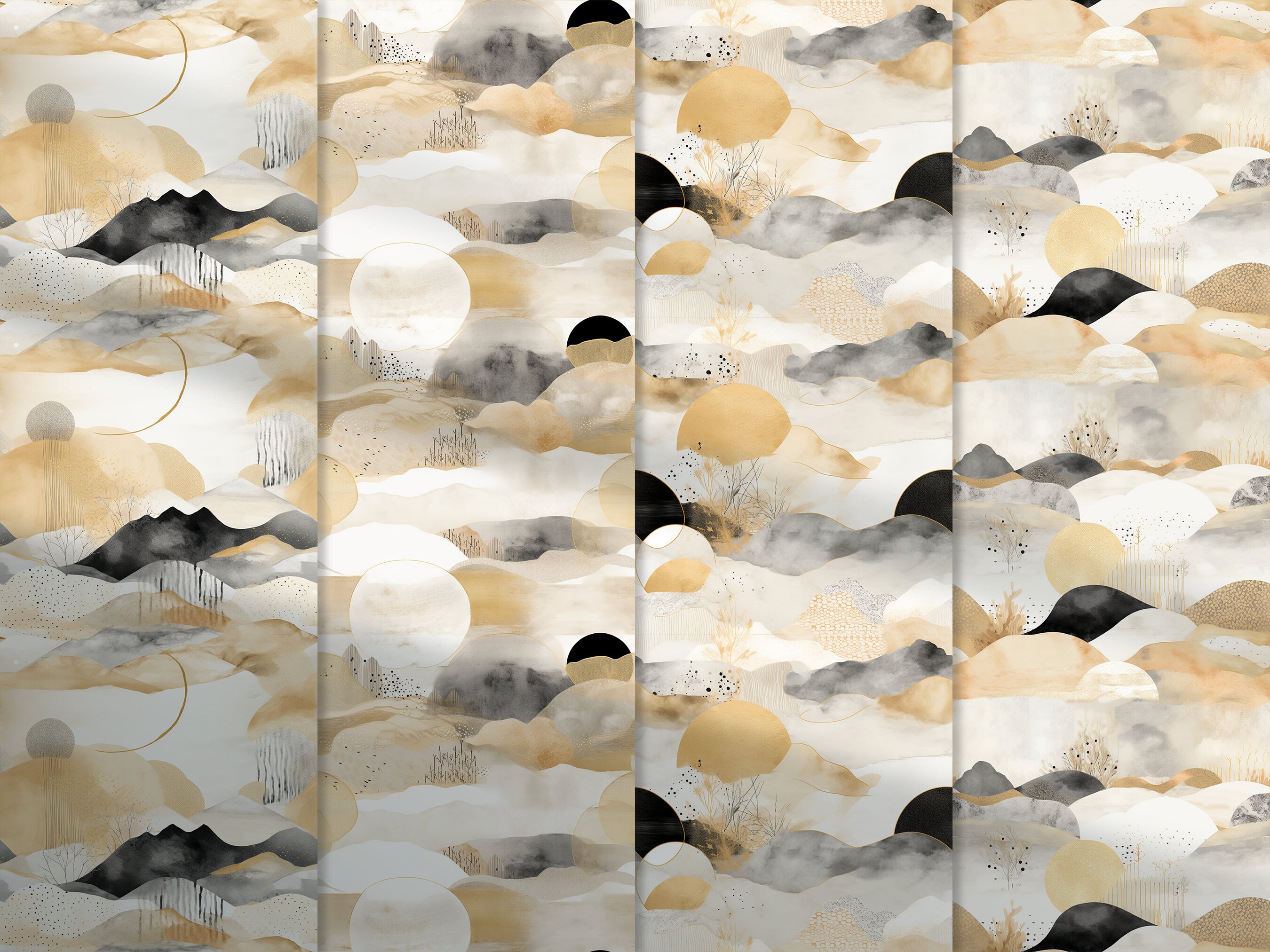 Japanese Digital Paper Gold Japandi Seamless Pattern, Printable ...