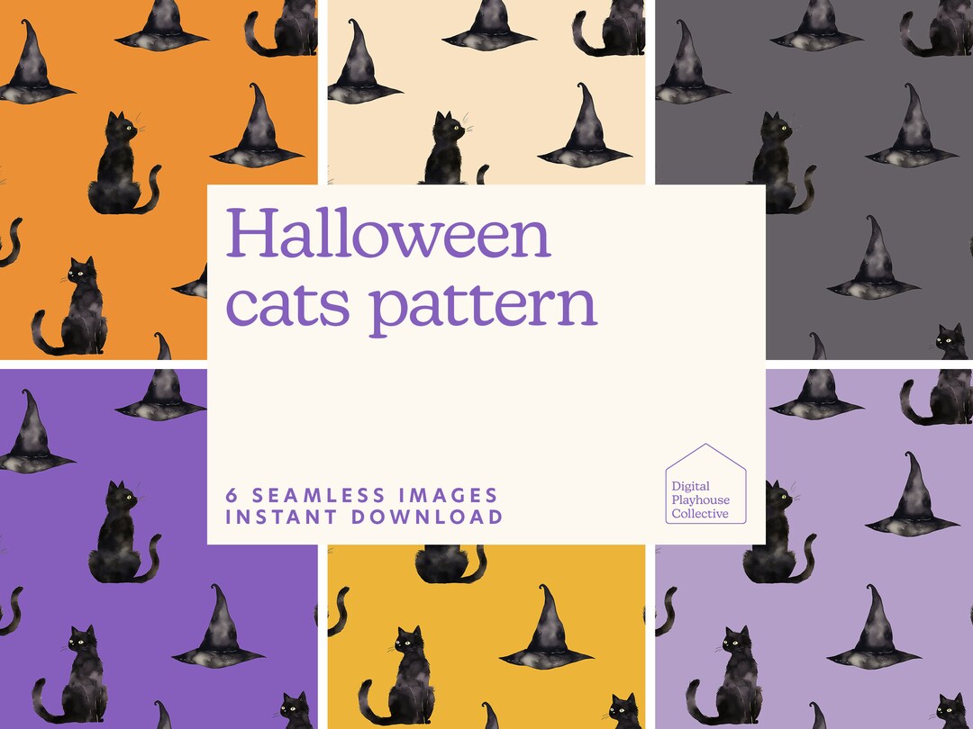 Halloween Digital Paper Cat Seamless Pattern, Printable Scrapbook Paper ...