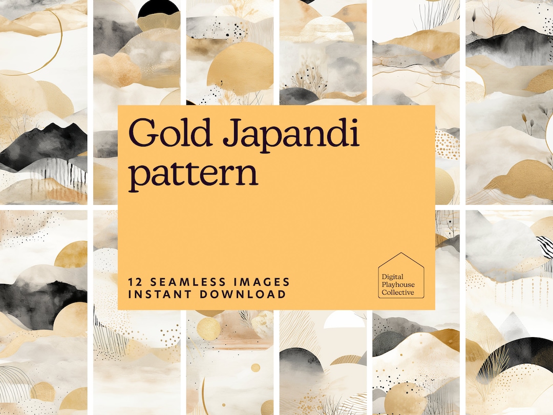 Japanese Digital Paper Gold Japandi Seamless Pattern, Printable ...