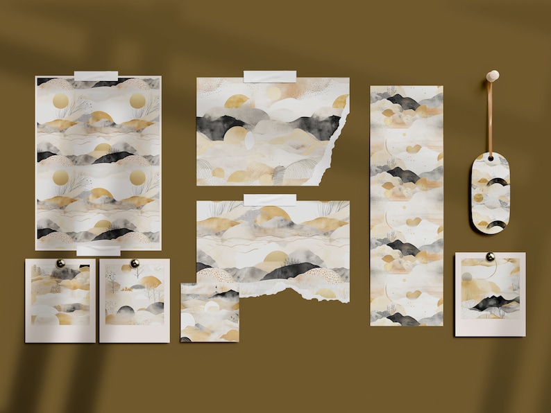 Japanese Digital Paper Gold Japandi Seamless Pattern, Printable ...