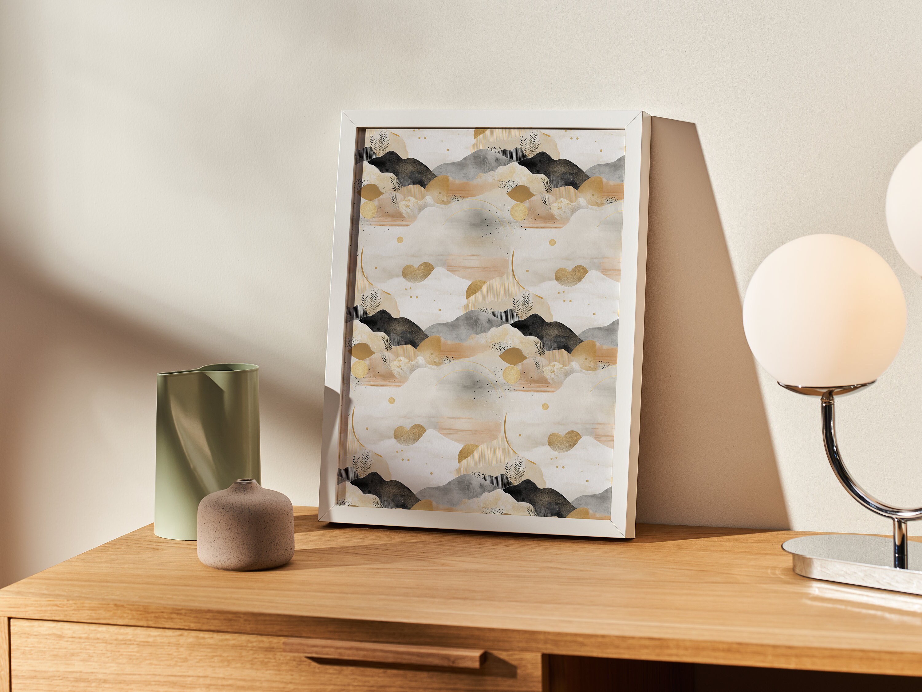 Japanese Digital Paper Gold Japandi Seamless Pattern, Printable ...