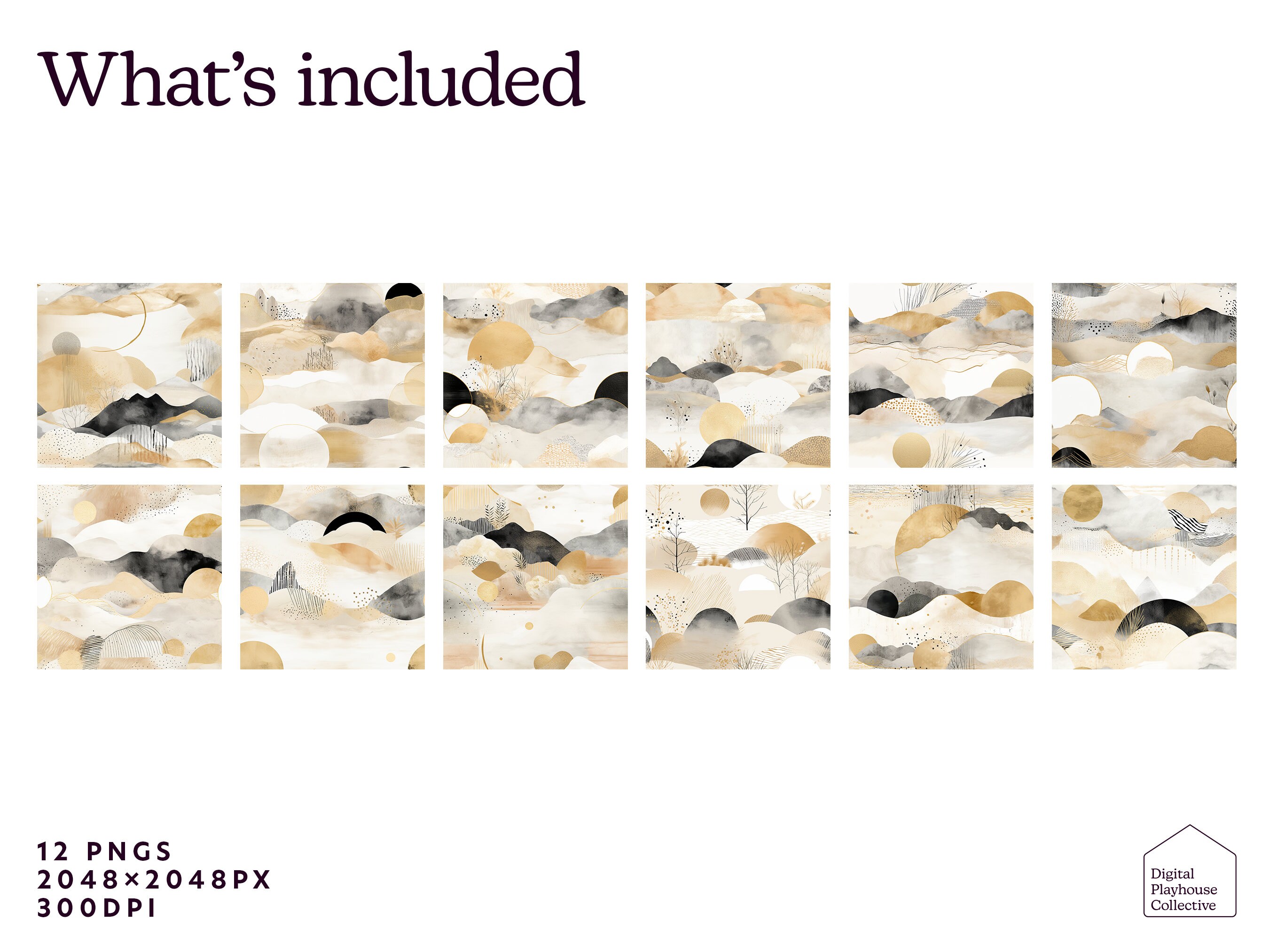 Japanese Digital Paper Gold Japandi Seamless Pattern, Printable ...