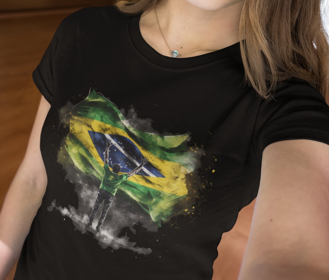 Brazil Flag Football Shirt Man Holding Cool Brazil Flag Vintage Gift ...