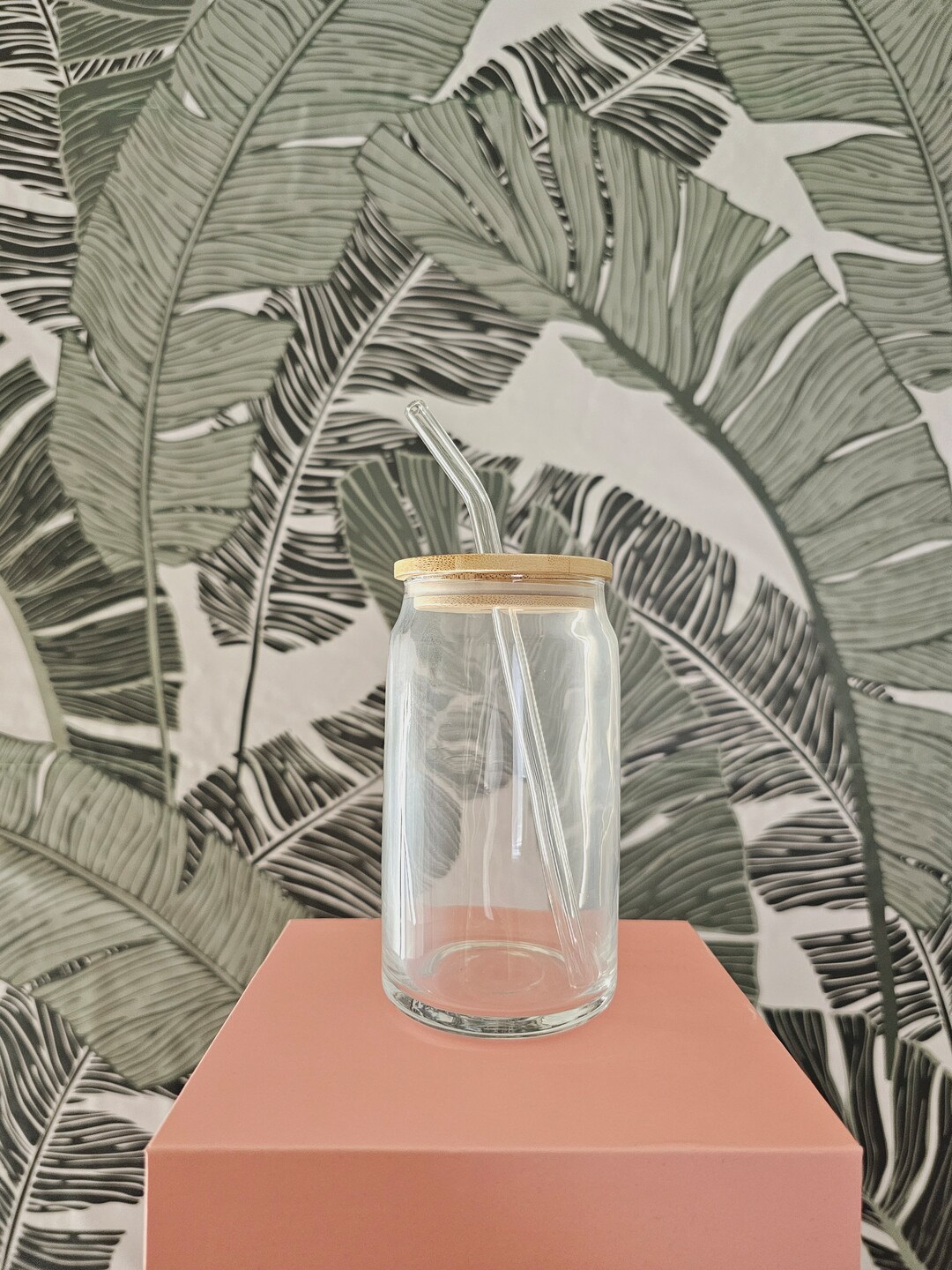 Libbey Glass Lid Ice Coffee Cup Can Glass Lid Straw For Beer Can Glass Bamboo Lid Etsy