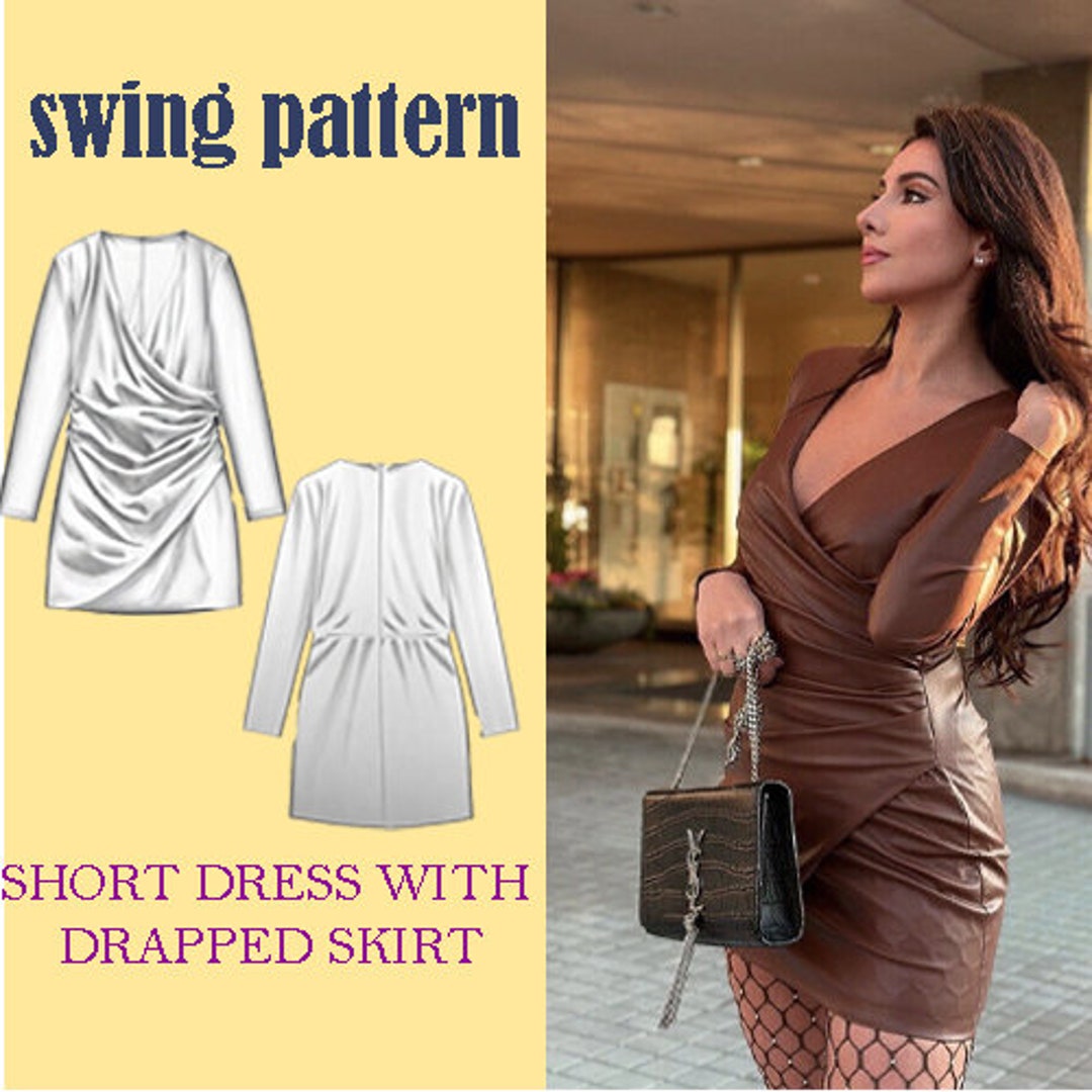 Short Dress With Draped Skirt Digital PDF Sewing Pattern // Size XS-S-M ...