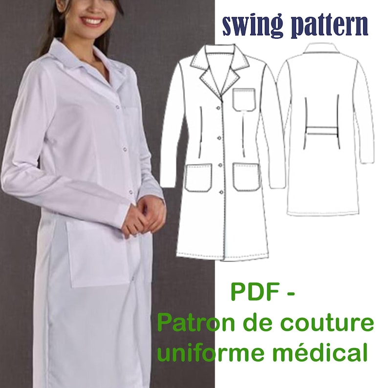 Pdf-sewing Pattern /women's White Alpaca Long Sleeve Medical Lab Coat ...