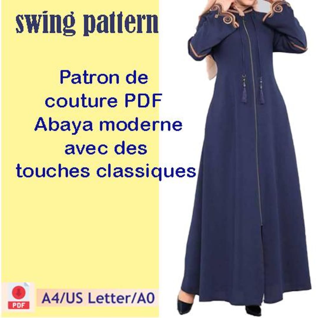 Digital Abaya Sewing Pattern PDF Elegant Zipper Front Abaya With ...