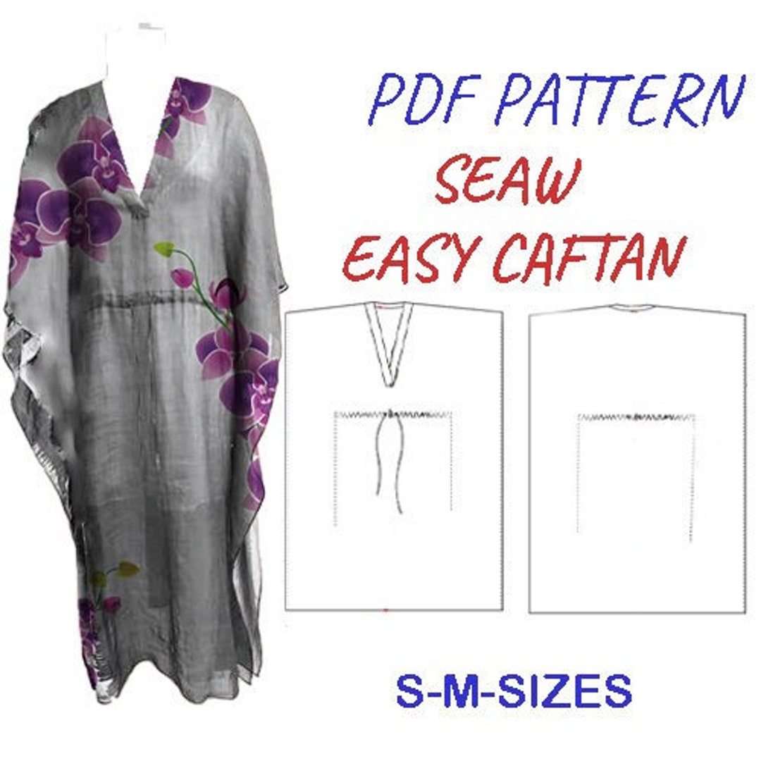 Kaftan Pdf Sewing Pattern With V-neck. Long Sleeves.adjustable ...