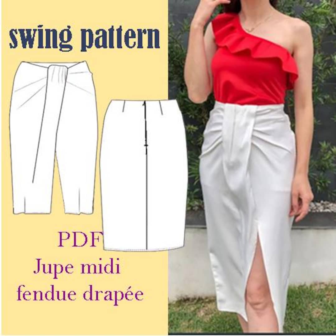 PDF Sewing Pattern Women's Fashion High Waisted Slit Skirt/draped Front ...