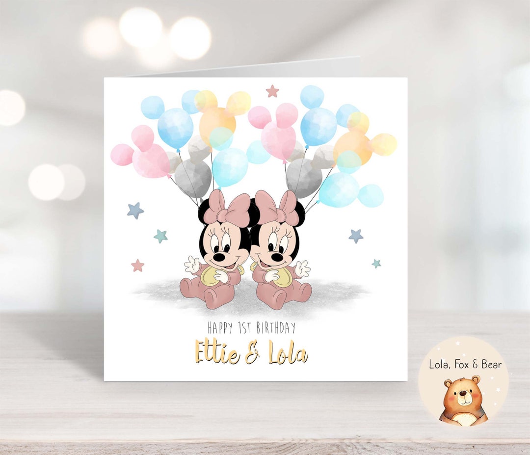 Twins First Birthday Card - Mickey Mouse, Minnie Mouse, Daughter ...