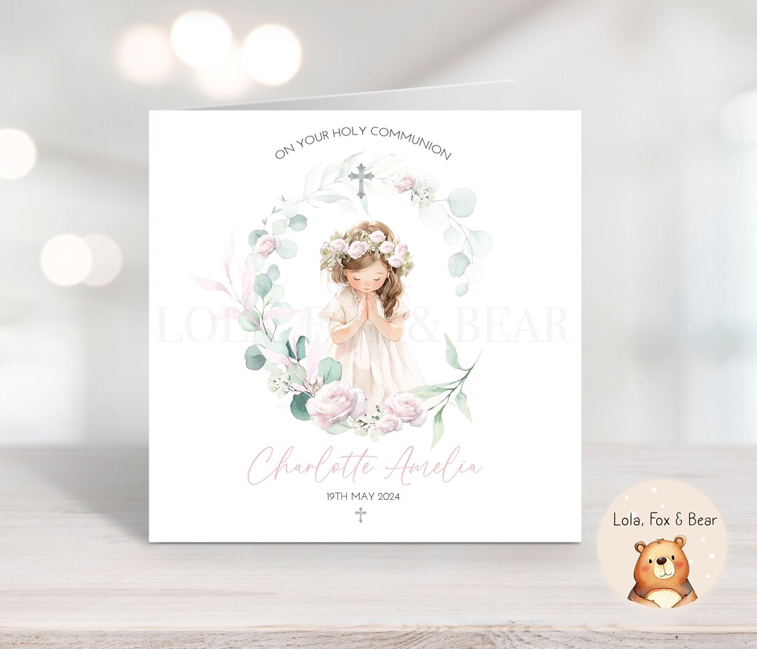 Girls Communion Card, Holy Communion, Religious Ceremony, 1st Holy ...