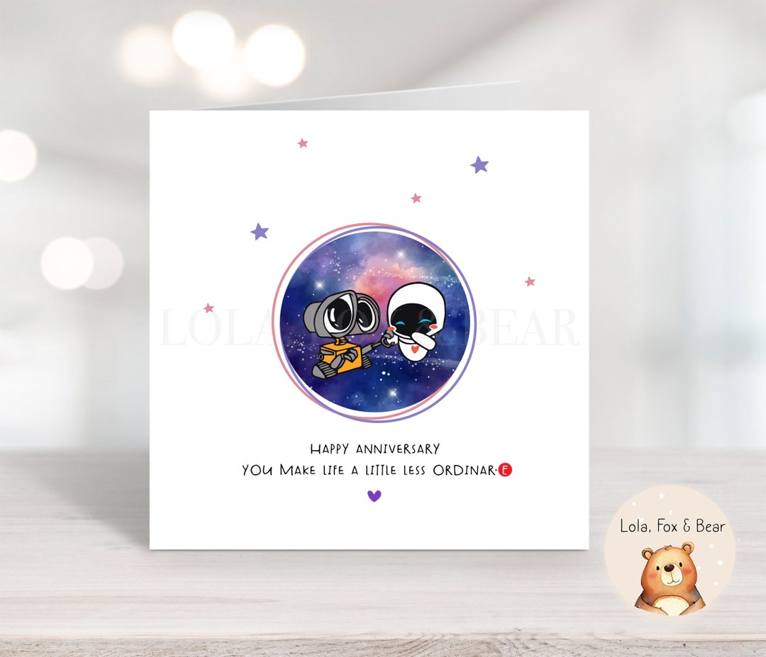 WALL-E Anniversary Card - WALL-E and Eve, for Him for Her, Anniversary ...