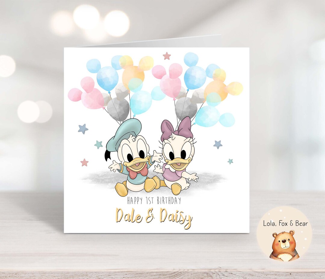 Twins First Birthday Card - Donald Duck, Daisy Duck, Son Daughter ...