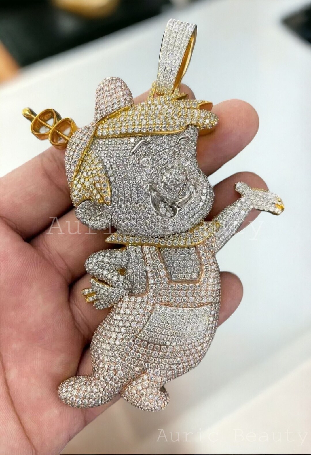 Iced Out 3D Character Pendant, Real Moissanite Diamond Toon Pendant ...