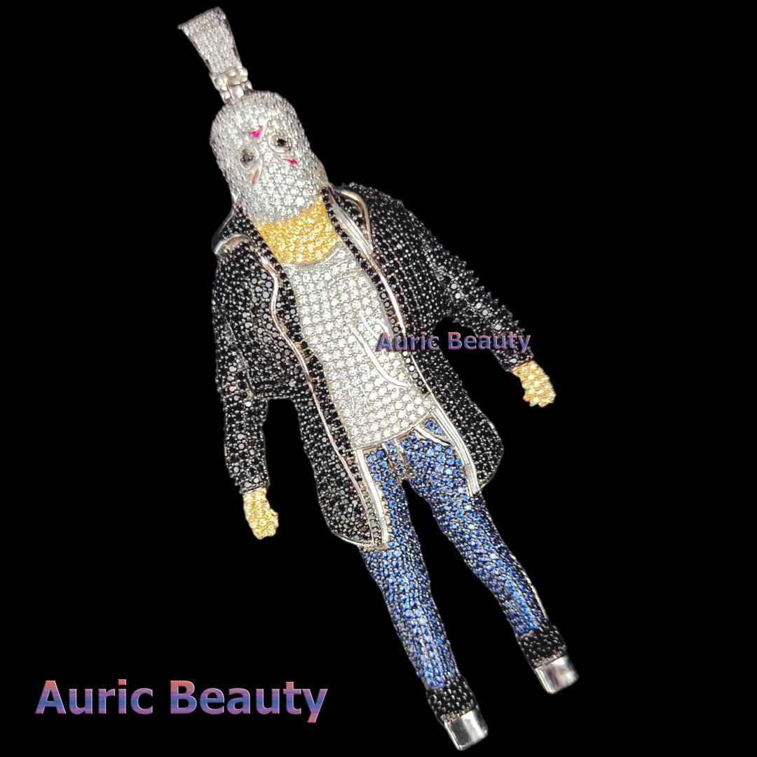 Customize 3D Face Character Pendant, Color CZ Diamond, Funky Face ...