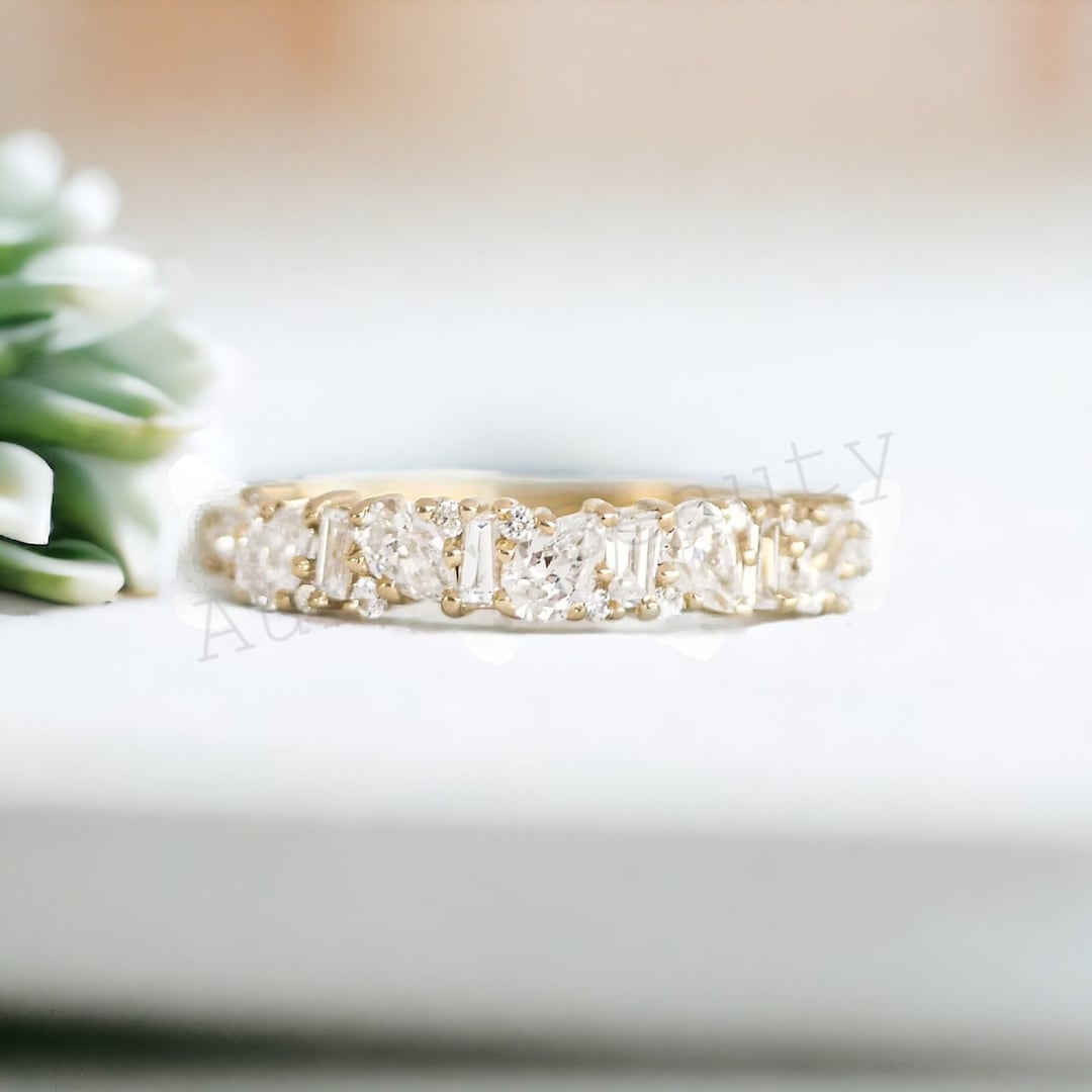 2.30CT Tapper Baguette & Pear Diamond Ring for Women, Half Eternity ...