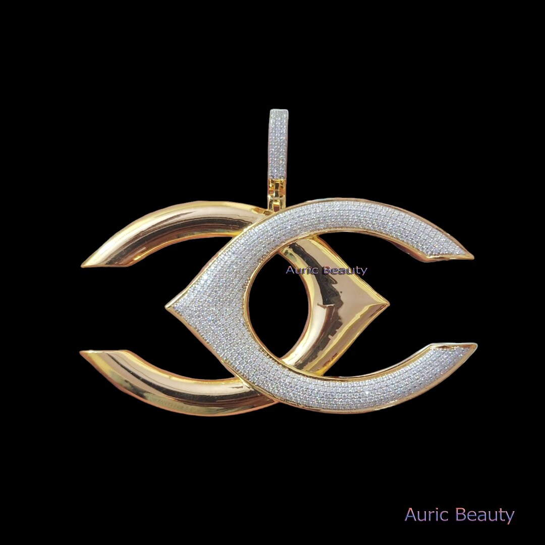 14k Solid Gold 3D Logo Pendant, Real Moissanite CC Monogram Necklace ...