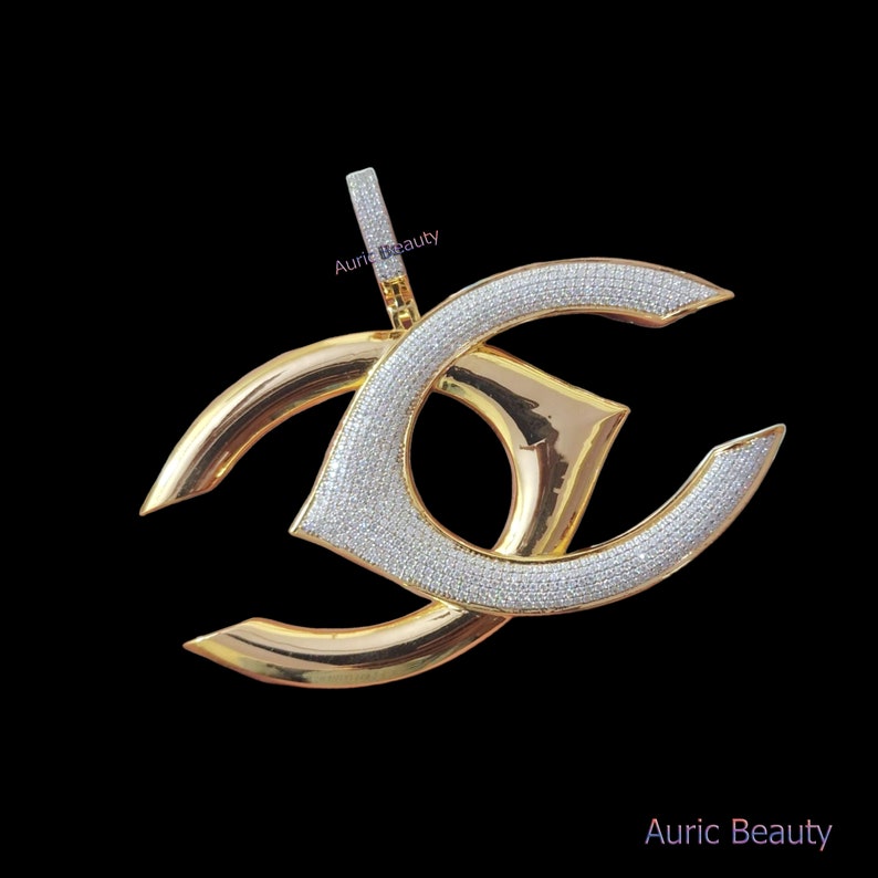 14k Solid Gold 3D Logo Pendant, Real Moissanite CC Monogram Necklace ...
