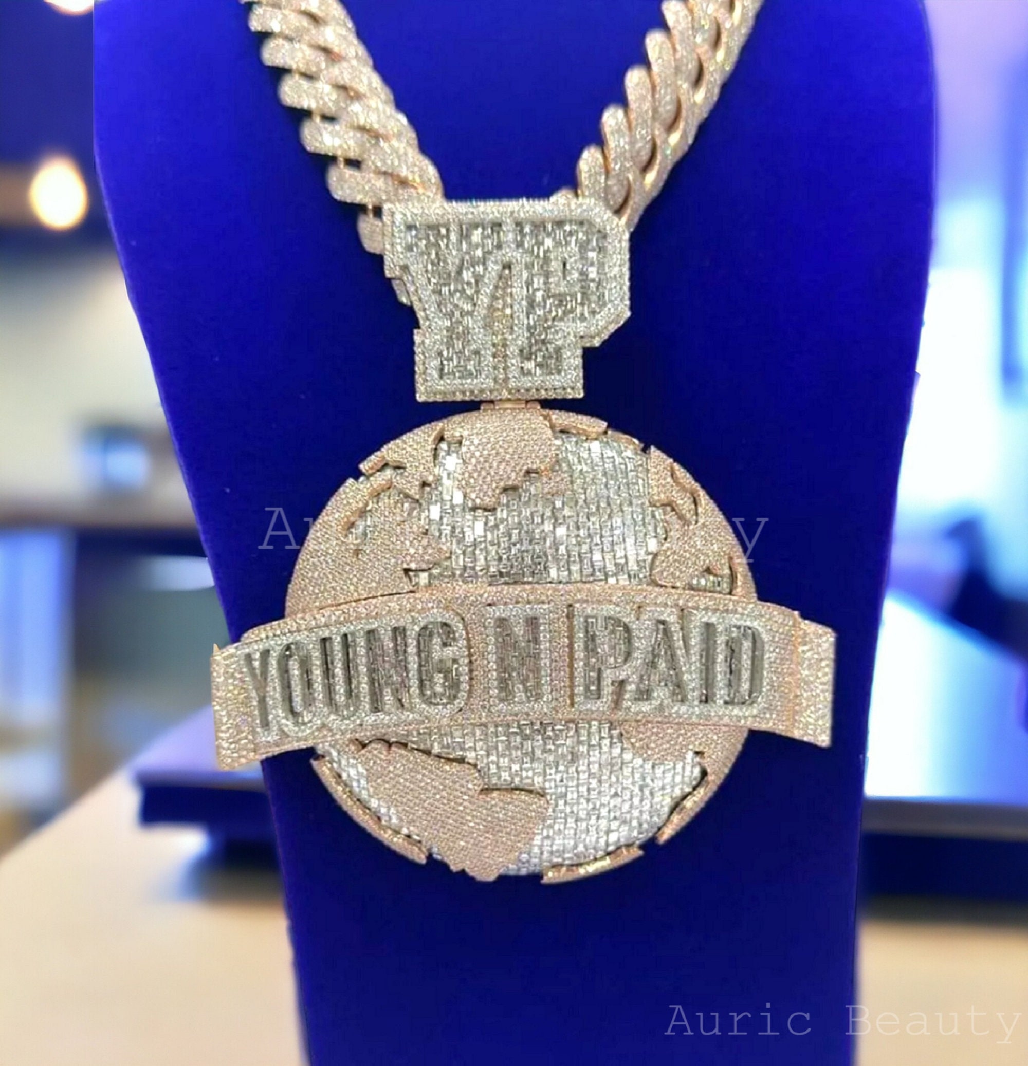 Hip Hop Custom World Design Pendant Real Moissanite Letter Pendant Iced Out Pendant Baguette Pendant 925 Silver 14k 2 Tone Gold Finish Etsy