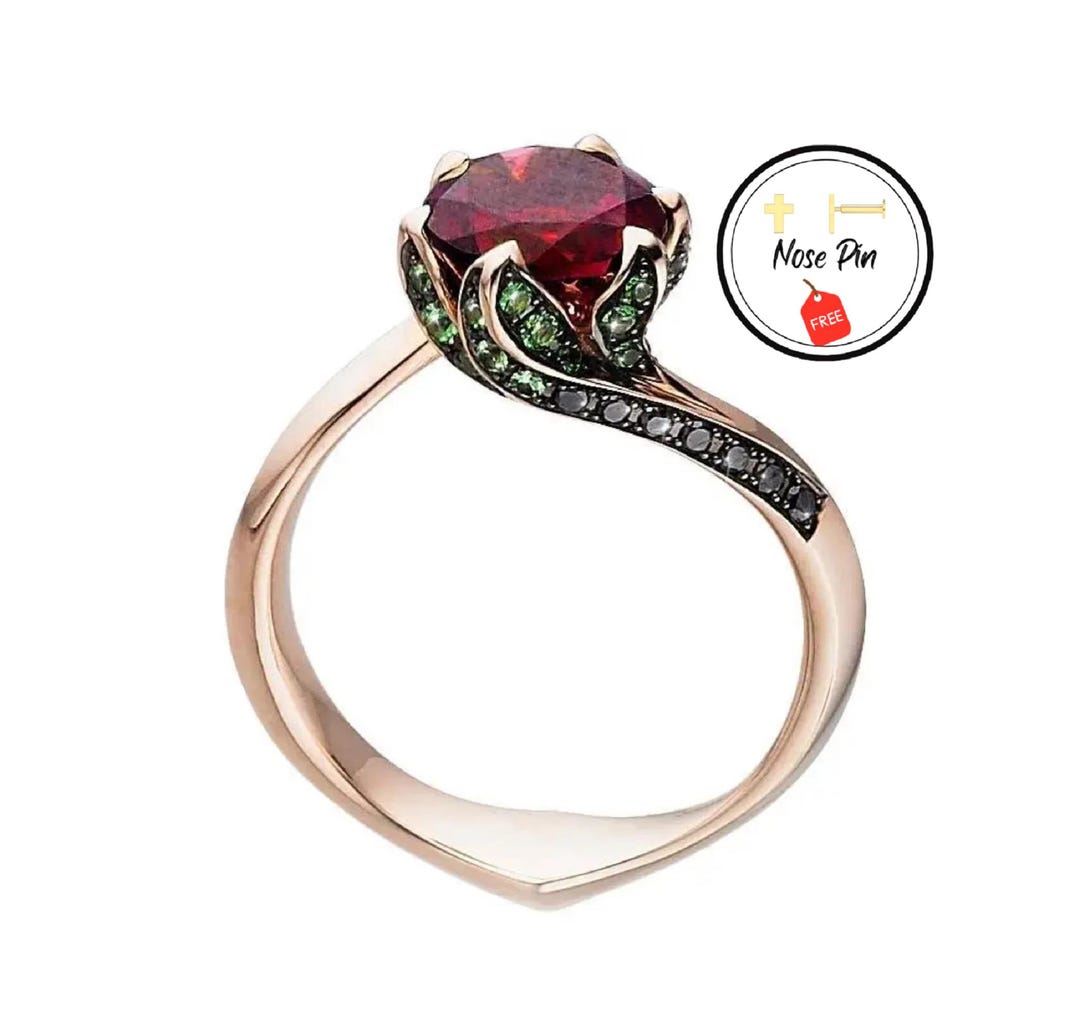 2ct Ruby & Diamond Ring for Women, Birth Stone Ring, Flower Set Ring ...