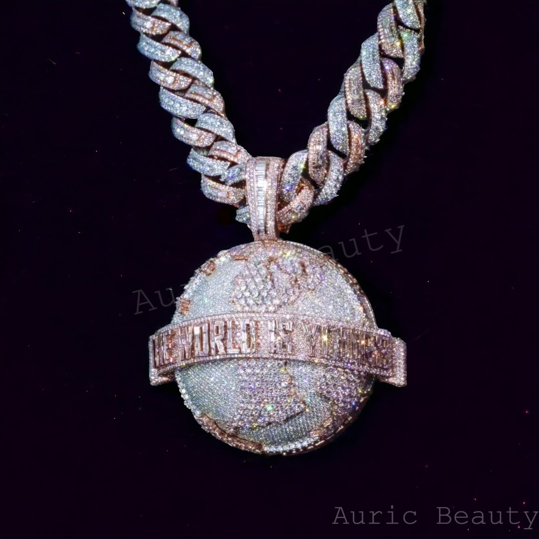 Iced Out the World is Yours Pendant, VVS Moissanite World Pendant, Hip ...
