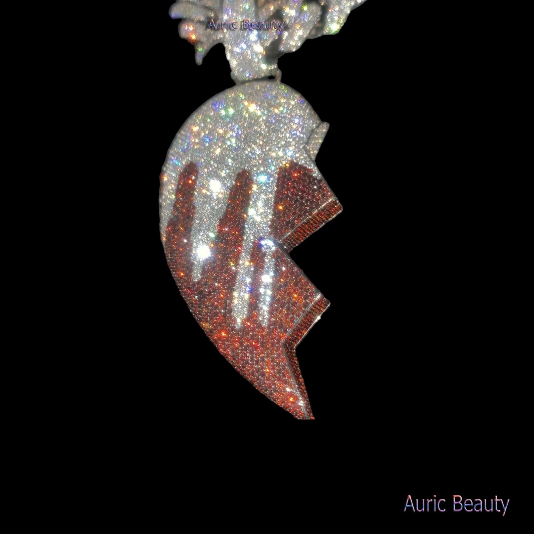 Color Moissanite Heart Pendant, Passing Testers, Broken Heart Charm ...