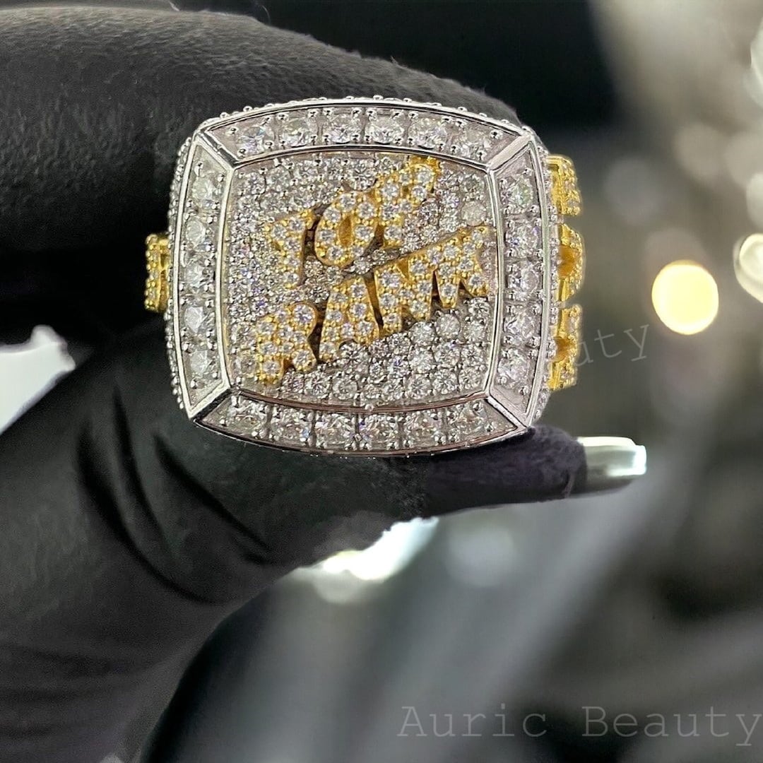 Iced Out Men's Ring, Real Moissanite Letter Ring, Hip Hop 3D Design ...