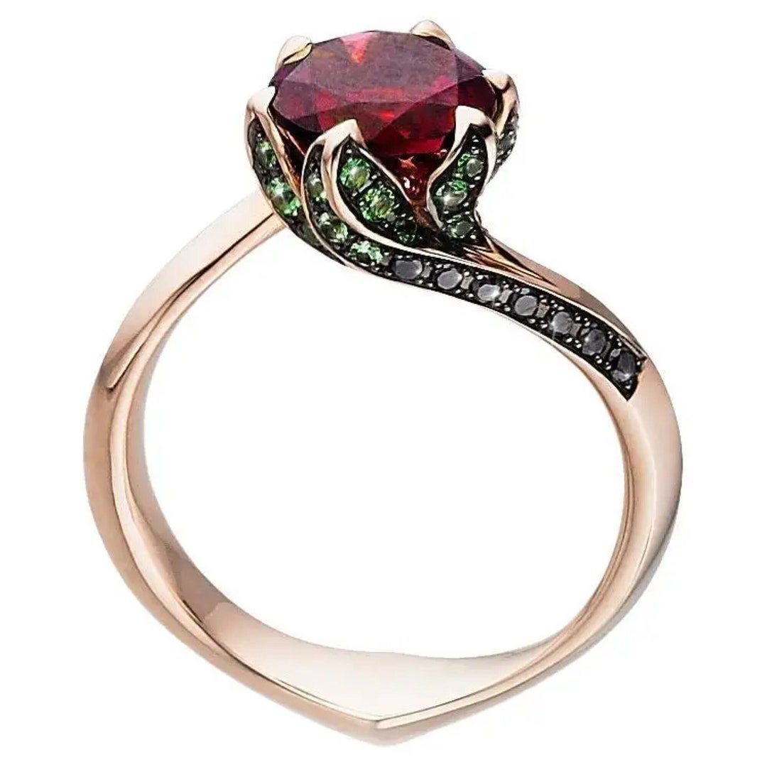 2ct Ruby & Diamond Ring for Women, Birth Stone Ring, Flower Set Ring ...