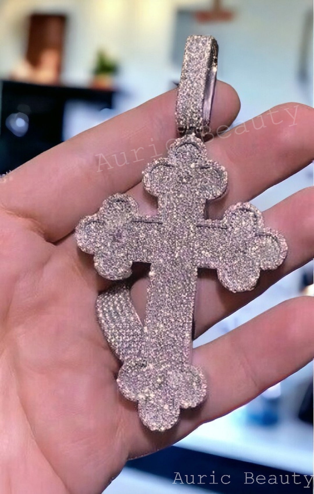 Icedout Moissanite Diamond Cross Pendant, Religious Pendant, Holy Cross ...
