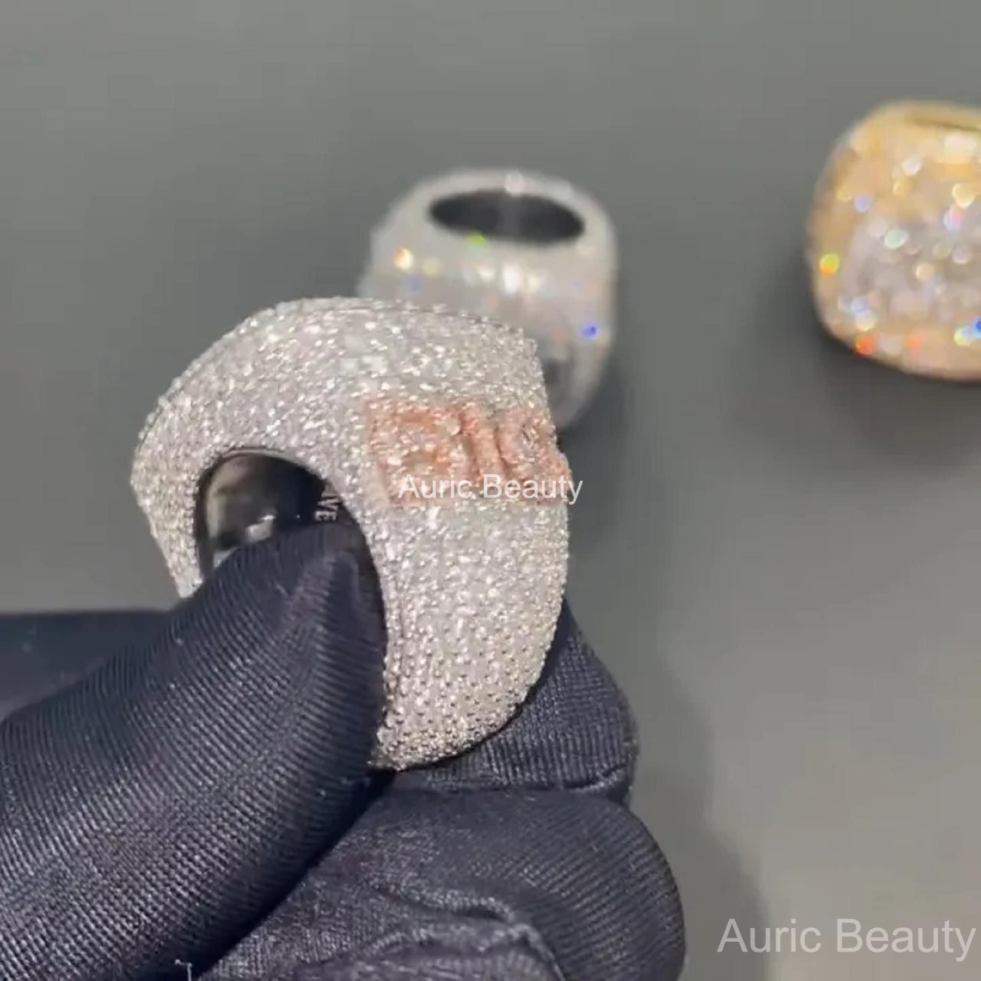 Fully Iced Out Men Ring, Round Cut Real Moissanite Logo Ring, Hip Hop ...