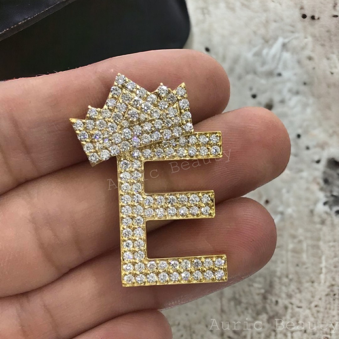 Personalised Initial Letter E Pendant With Crown, Real Moissanite ...